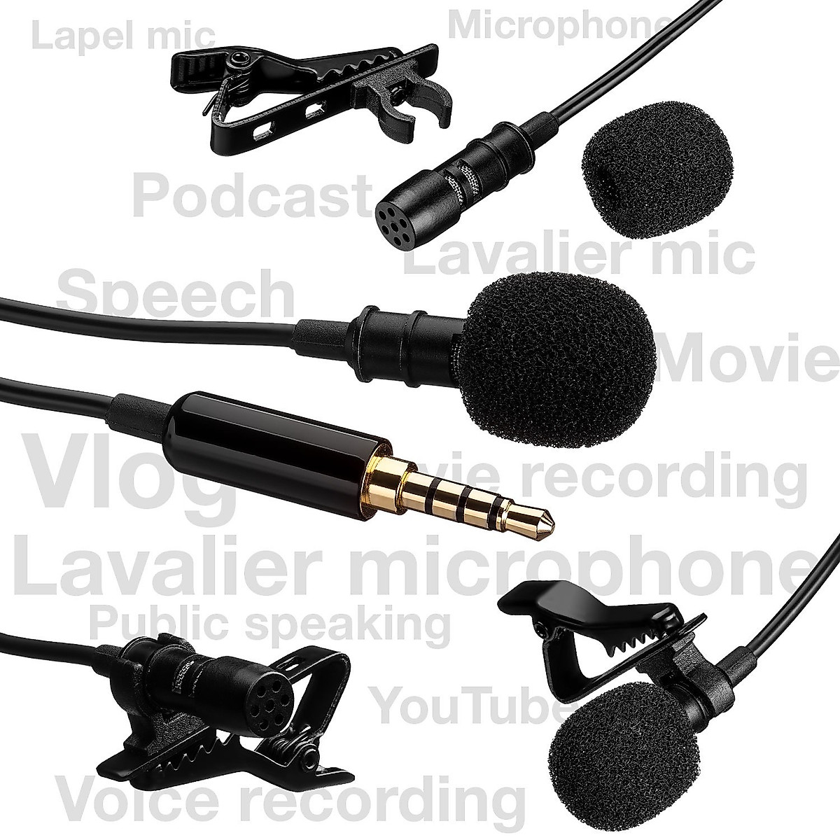 Lavalier Microphone - Professional Lapel Mic For Recording Interview, Podcast, Speech, Vlog, Video, Youtube - External Mic For IPhone, Android, Laptop - Pro Grade Lapel Microphone - Clip On Microphone