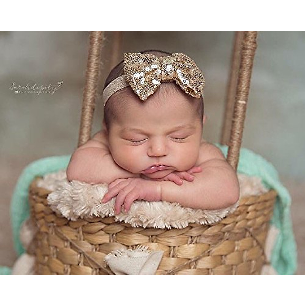 CÉLLOT 15pcs Baby Girl Headbands Sparkly Glitter Sequins 4" Big Hair Bows Ribbon Soft Stretchy Hair Bands for Infant Newborn and Toddlers