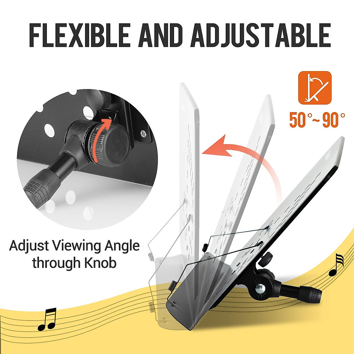 CAHAYA Desktop Sheet Music Stand Metal Angle Adjustable Tabletop Book Reading Cookbook Tablet Holder Stand Tray and Page Paper Clip CY0214
