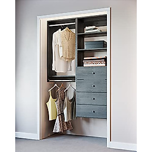 Closet Kit with Hanging Rods, Shelves & Drawers - Corner Closet System - Closet Shelves - Closet Organizers and Storage Shelves (Grey, 54 inches Wide) Closet Shelving