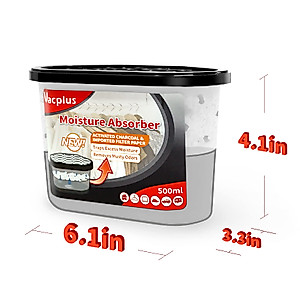 Vacplus Moisture Absorber with Activated Charcoal, 6-PACK Closet Dehumidifier Odor Eliminator Attracts Excess Moisture from Bathroom, Closet & Kitchen, Unscented Dehumidifier for Closet