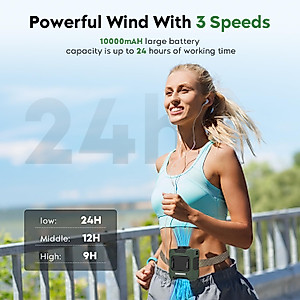 2024 Upgrade Portable Fan 10000mAh Rechargeable Portable Waist Clip Fan 15500RPM Neck Fan With Max 12H Working Time, 3-speed adjustment with LED flashlight Portable Fan for Outdoor Jobsite and etc