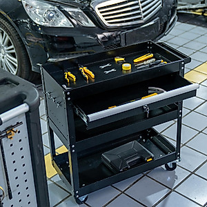 SUN & SUMMER Tool Chest with Wheels, Rolling 3-Tier Tool Box with Wheels 330 LBS Capacity Heavy Duty Utility Industrial Service Cart with Locking System Drawer for Garage, Warehouse & Repair Shop