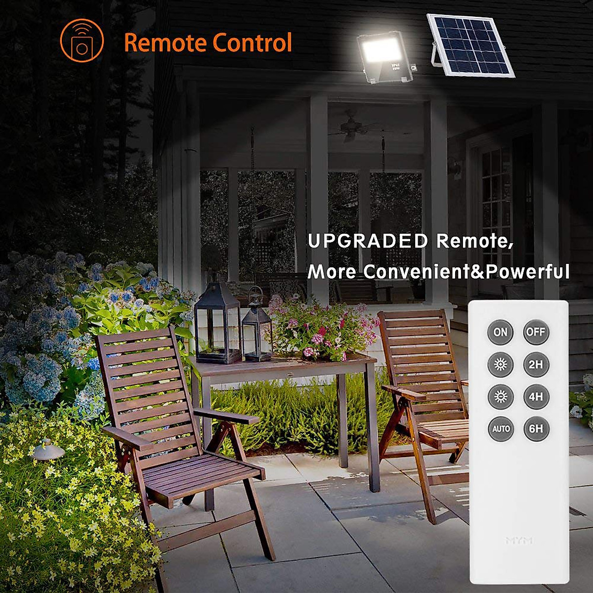 Richarm Solar Flood Lights Outdoor Remote Control Solar Power Led Lights 10W 500LM 25 LEDs IP65 Waterproof Solar Wall Lamp Floodlights for Gutter Shed,Business Sign