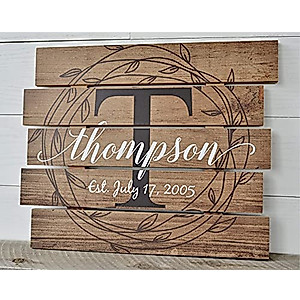 Personalized Printed Wood Family Name Sign With Rustic Pallet Monogram 15x18