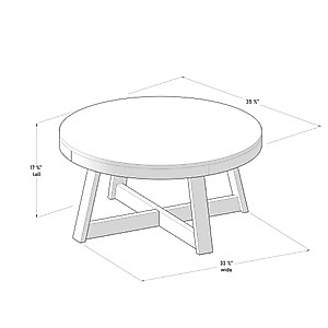 Plank+Beam Classic Round Coffee Table, 36" Farmhouse Coffee Table, Mini Center Tables for Small Spaces, Small Living Space Tea Table, Seashell Wirebrush