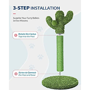 Made4Pets Cat Scratching Post, Cactus Cat Scratcher Kitten Scratching Post with Natural Sisal Rope for Indoor Cats Claw Scratcher, Vertical Green Cat Tree with Dangling Balls for Small Cats Kittens
