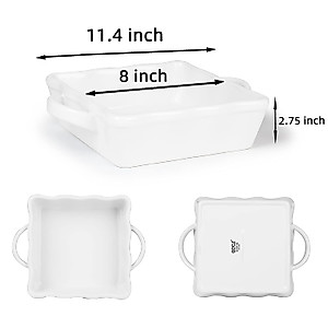 GDCZ Ceramic Baking Dish with Double Handle, Baking Dish Casserole Dishes, 8-Inch (White)