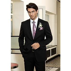 HISDERN Paisley Tie for Men Classic Extra Long Pink Ties and Pocket Square Formal Necktie with Handkerchief for Big and Tall Men Wedding