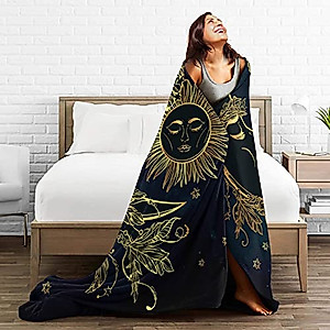 Moon with Feathers and Sun Fleece Throw Blanket Plush Soft Throw for Bed Sofa, 80 in x 60 in