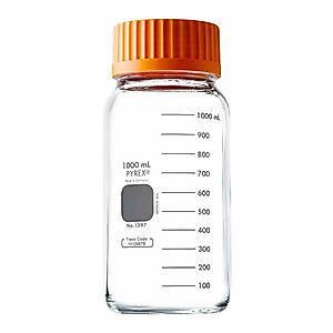 Corning Pyrex Borosilicate Glass Cylindrical Wide Mouth Media Storage Bottle with GLS80 Screw Cap, 1000ml Capacity (Case of 10)