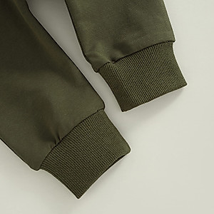 Toddler Baby Boy Fall Outfits Long Sleeve Hoodie Sweatshirt Tops Casual Pants Patchwork 2 Piece Winter Clothes Set (Army Green Patchwork, 18-24 Months)