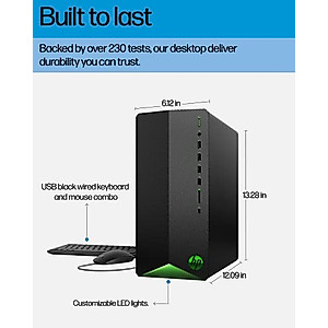 HP Pavilion Gaming Desktop, AMD Ryzen 7 5700G Processor, NVIDIA GeForce RTX 2060 graphic, 16 GB RAM, 1 TB SSD, Windows 11 Pro (TG01-2460, shadow black)