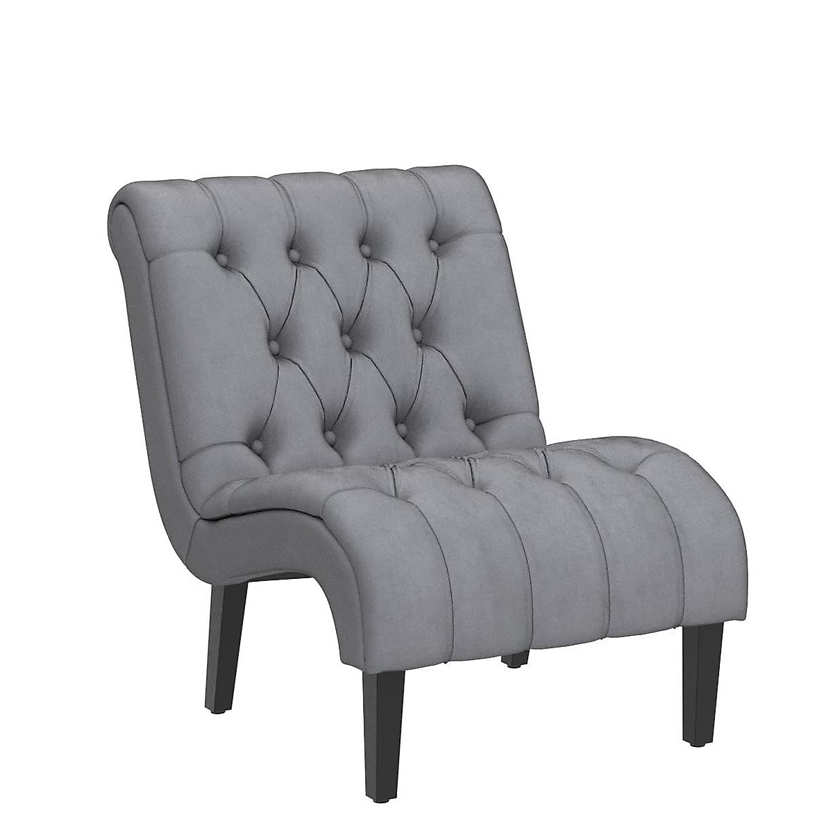 AVAWING Armless Accent Chair Set of 2, Upholstered Button Tufted Living Room Chairs with Wood Legs, Comfy Frosted Velvet Lounge Chair Reading Chair for Bedroom, Grey