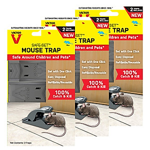 Victor M070-6SR Easy and Safe-Set Power Kill Mouse Trap Quick and Clean Rodent Disposal - 6 Reusable Mouse Traps