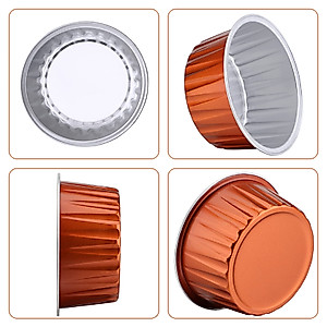 EUSOAR Foil Baking Cups, 30pcs 5oz Disposable Aluminum Foil Cups Cupcake Containers Wrappers with Lids, Dessert Cups with Lids Mini Aluminum Cheesecake Pan Creme Brulee Ramekins-Caramel