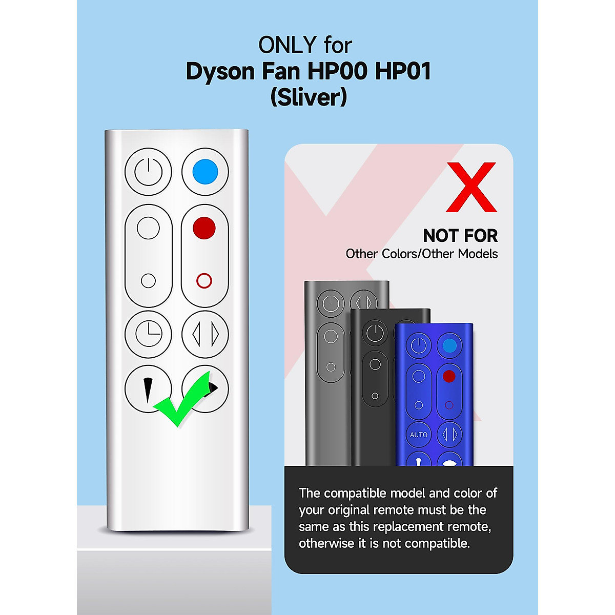 New Replacement Remote Control for Dyson Pure Hot+Cool Fan Purifying Heater HP00 HP01, Part NO.967197-13 (Sliver)