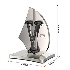 Grihot Professional Knife Sharpener | 3-Function Knife Sharpeners for Kitchen Knives, Self-Adjusting Sharpening AngleSolid Stainless Steel and Tungsten Carbide (Upgrade Sailboat Shape)