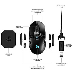 Logitech G903 LIGHTSPEED Gaming Mouse with POWERPLAY Wireless Charging Compatibility (Renewed)