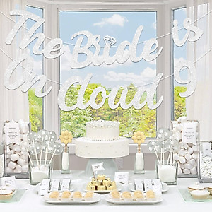 Bride On Cloud 9 Decorations - On Cloud 9 Banner Silver, Bachelorette Party Decor Glitter Banner for Engagement Wedding Decorations