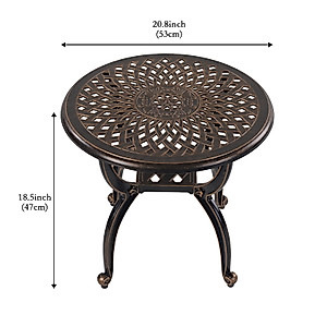 C/G Outdoor Side Tables,Cast Aluminum Patio End Tables,Anti-Rust Coffee Table for Garden Patio Lawn (Round-end Tables, Copper)