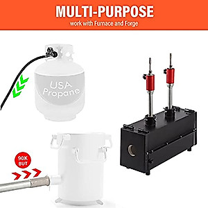 LAOTZU FORGE Propane Forge Burner, High 90K BTU Output Metal Forge Burner- Heats up to 2600°F, Gas Ball Valve, Air Choke to Adjust Flame, Brass Gas Fitting, Forge Burner for Metal Knife Making Farrier Forge Furnace for Starter (1 Burner)