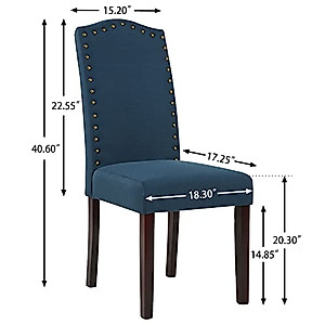 LSSPAID Dining Chairs Set of 4, High Back Fabric Upholstered Parsons Dining Room Chairs, Nail Head Trim Dining Chair, Turquoise