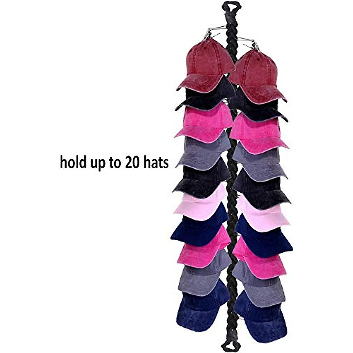 Storage Chain Cap Organizer hat Rack System Caps Holder Baseball Cap Organizer with 20 Stainless Steel Clips Hanging & Hardware, Wall Mounted or Ceiling Mounted/Closet Organizer Toy Chain Toy Storage
