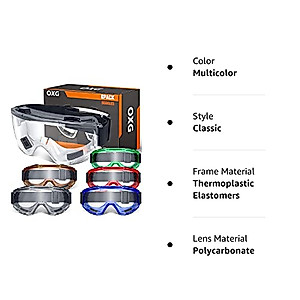 OXG 6 Pack Safety Goggles ANSI Z87.1 Glasses, Anti-Fog Protective Safety Glasses Lab Goggles Men Women Eye Protection Goggles (multicolor)