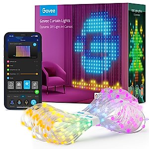 Govee Curtain Lights, Smart LED Curtain Lights, Color Changing Wall Lights, Dynamic DIY Curtain String Lights for Bedroom Living Room Backdrop Decor, Outdoor IP65 Waterproof, 5 x 6.6ft, 520 RGBIC LEDs