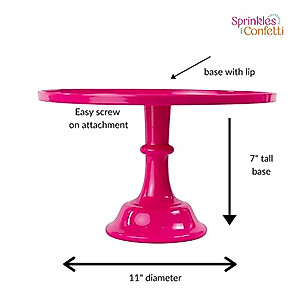11" Hot Pink Plastic Cake Stand | Melamine Wedding Cake Stand | Pretty Cake Stands for Dessert Table | Serving Trays for Party or Brunch Decorations | Adorable Cake Plate by Sprinkles & Confetti