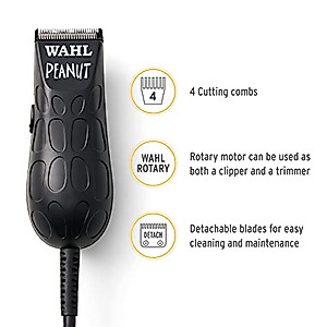 Wahl Professional Black Peanut Hair and Beard Clipper Trimmer with a Powerful Rotary Motor for Professional Barbers and Stylists - Model 8655-200