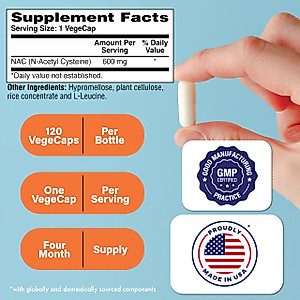 Health Thru Nutrition NAC N-Acetyl-Cysteine 600mg 120 Capsules | Vegan Certified | The Purest NAC Supplement | Supports Healthy Lung Liver Functions & Cellular Health | Non-GMO Soy & Gluten Free