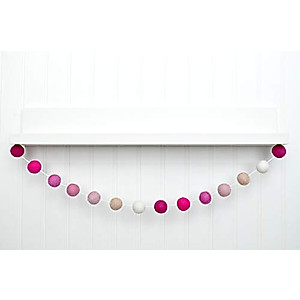 Valentine's Day Felt Ball Garland - Raspberry, Hot Pink, Rose, Pink, White - 1" (2.5 cm) felt balls
