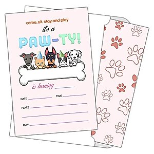 WwongxianB Birthday Party Invitation Cards for Kids, Teens Party Invites Cards, Pet Puppy Dogs Party Celebration, Birthday Party Supplies, 20 Fill-in Invitation Cards With Envelopes Set -SR A013