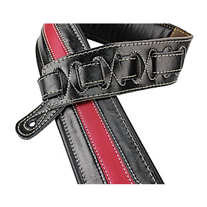 Walker & Williams C-34 Handmade Red and Black Premium Signature Grain Leather Padded Strap 3 1/4" Wide For Acoustic, Electric, And Bass Guitars