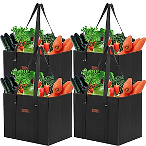 ANZEKE 4 Pack Reusable Grocery Bags Shopping Bag with Reinforced Bottom and Handles,Collapsible, Durable and Eco Friendly for Shopping,Groceries, Storage, Picnic, Beach, Pool, Laundry (Black)