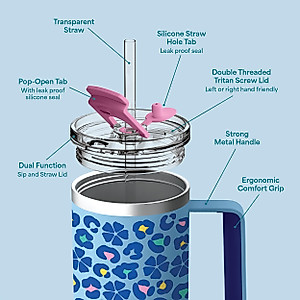 Ottle Deep Sea Diver 40 oz Insulated Tumbler with Handle and Straw Lid - Leak Proof, Cupholder Friendly Travel Mug - Stainless Steel Double Wall Water Bottle for Hot and Cold Drinks - Leopard Bloom