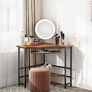 DlandHome Corner Desk Triangle Computer Desk with Keyboard Tray Laptop PC Table Small Desk Corner Computer Desk for Small Space (Vintage)