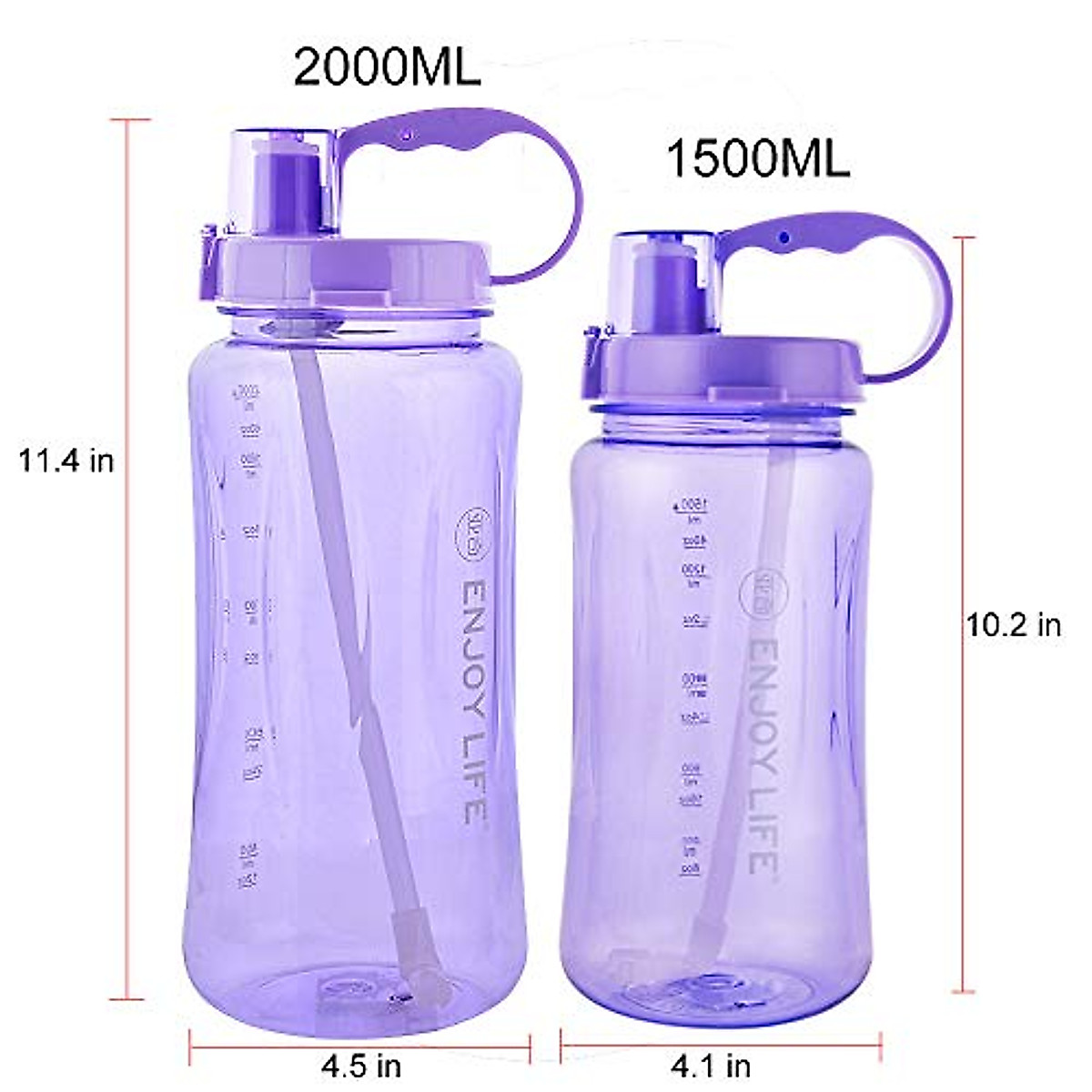 GTI 64 oz Water Bottle with Straw, Half Gallon Wide Mouth Portable Large Plastic Bottle Leak Proof Sports Cup 2L Big Travel Mugs with Scale Strap