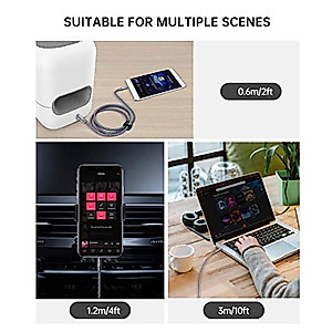 RIKSOIN Aux Cord, 3-Pack (2 ft+4 ft+10 ft) 3.5 mm Male-to-Male Auxiliary Audio Cable [Shield, Hi-Fi Sound] Nylon Braided Aux Cable for Car, Home Stereos, Headphone, Speaker, MP3, iPhone iPad (Grey)