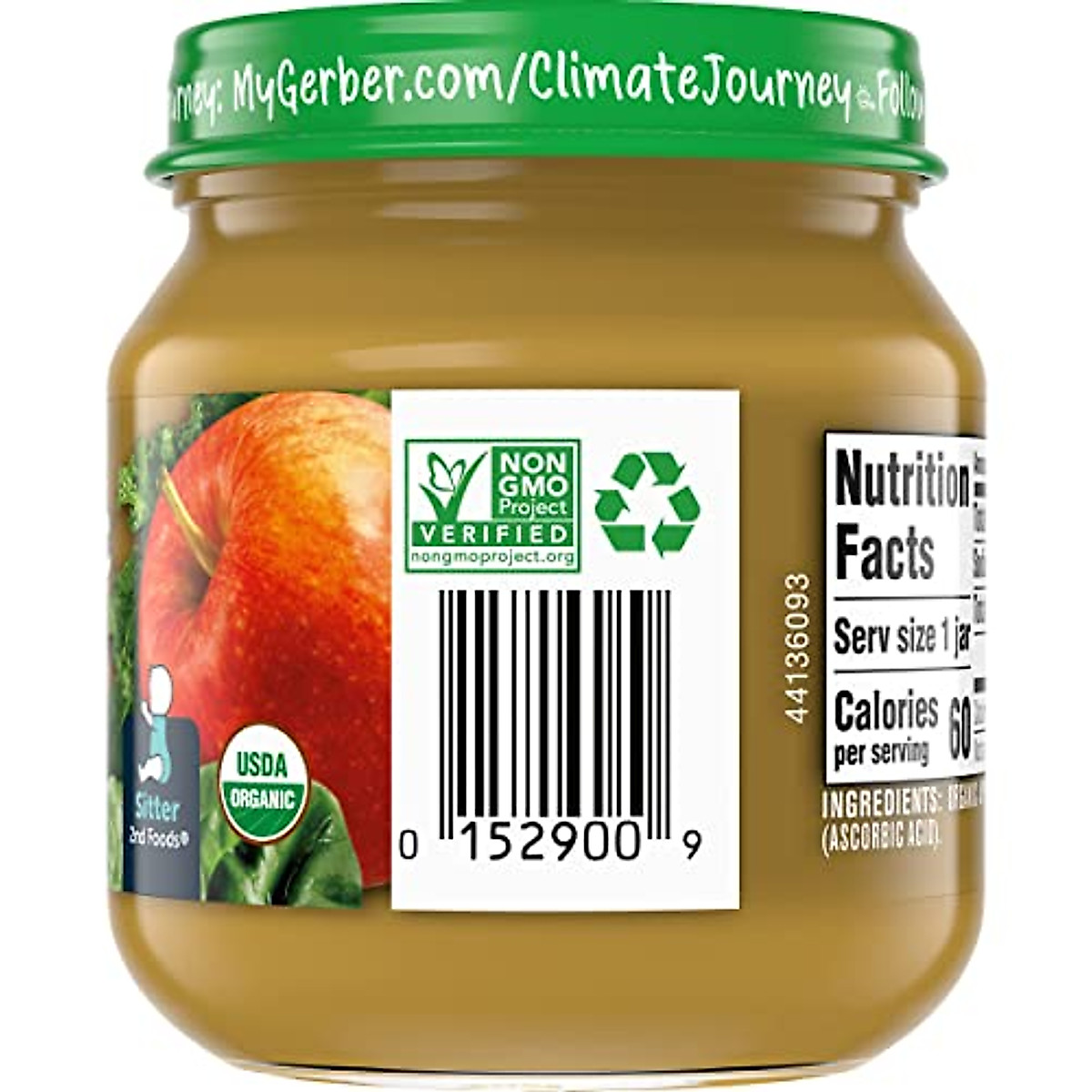 Gerber 2nd Foods, Organic Apple Spinach with Kale, 4oz (Pack - 6)