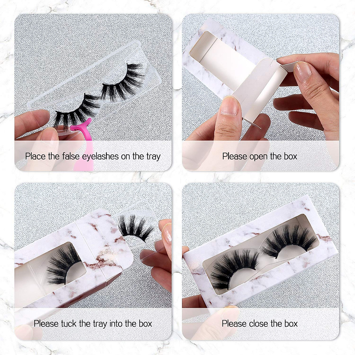 80 Pieces Empty Eyelashes Packaging Paper False Eyelash Storage Box Marble False Eyelash Cases without Trays for Women (Classic Patterns)