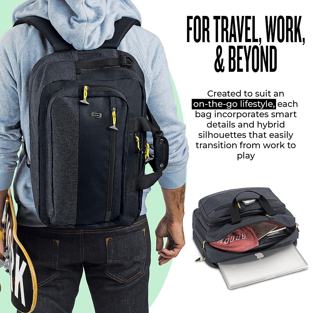 Solo Velocity 15.6 Inch Laptop Hybrid Backpack Briefcase, Navy/Grey