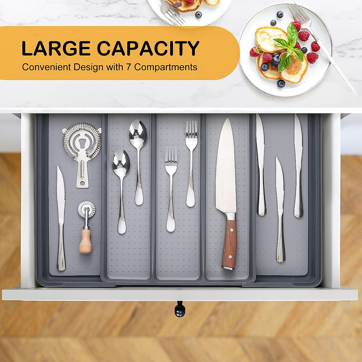 3 Pack Clear Plastic Drawer Organizer, No-Slip Cutlery Tray Utensil Organizer for Kitchen Drawers, Cosmetic Tray for Dressing Table Makeup Storage Organiser in Bedroom and Living Room 7.5" X 13"