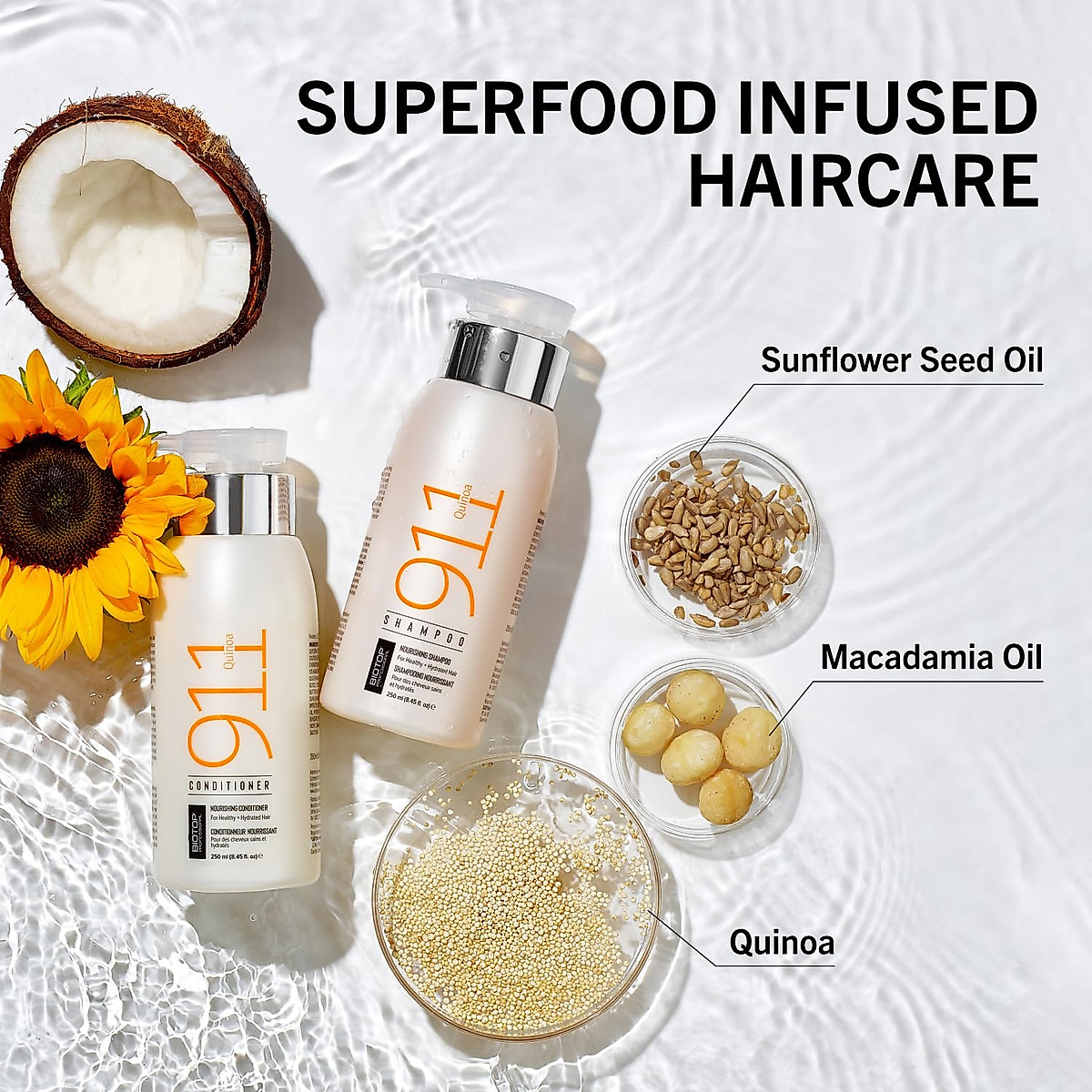 Biotop Professional 911 Quinoa Hair Mask - Repairing Hair Mask Treatment For Dry or Extremely Damaged Strands - Color Safe & Cruelty Free Hair Care - (18.6oz/550ml)