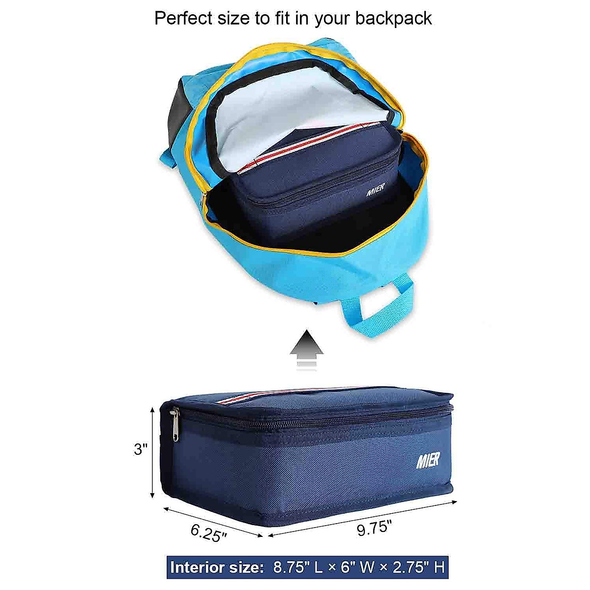 MIER Portable Thermal Insulated Cooler Bag Mini Lunch Bag and 2 Compartment Lunch Bag