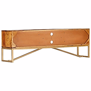 Mid-Century Modern TV Stand 2 Drawers Media Storage Cabinet Shelves Large Lowboard Sideboard Vintage Retro Console Unit Metal Legs Industrial Style Solid Wood, Multi