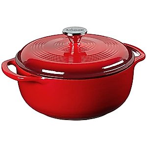 Lodge 4.5 Quart Enameled Cast Iron Dutch Oven with Lid – Dual Handles – Oven Safe up to 500° F or on Stovetop - Use to Marinate, Cook, Bake, Refrigerate and Serve – Island Spice Red