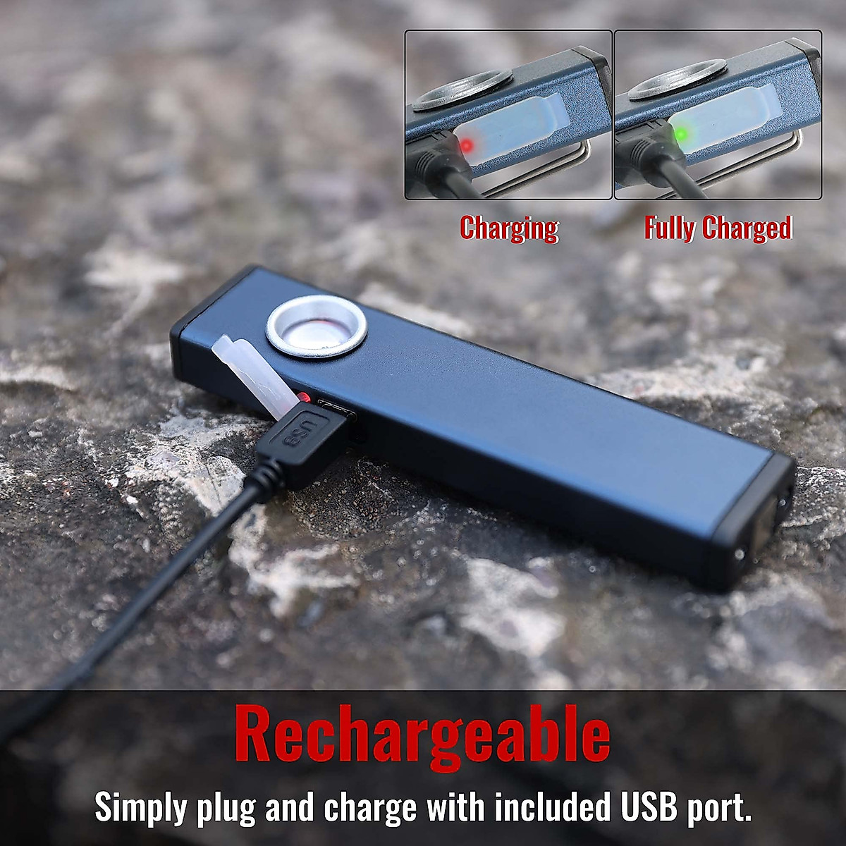 lexall Rechargeable Work Light, 600 Lumens Portable LED Flashlight, Magnetic COB Flat Task Light with Pocket Clip, 3 Modes, Pocket Pen Inspection Light for Repairing, Camping, Hiking, Emergency（2pcs）